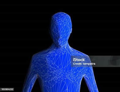 블루 인간의 몸은 검은색에 고립입니다 인공 지능 디지털 컴퓨터 기술 개념에 높은 기술 3d 추상 그림입니다 와이어 프레임 모델에 대한 스톡 사진 및 기타 이미지 Istock