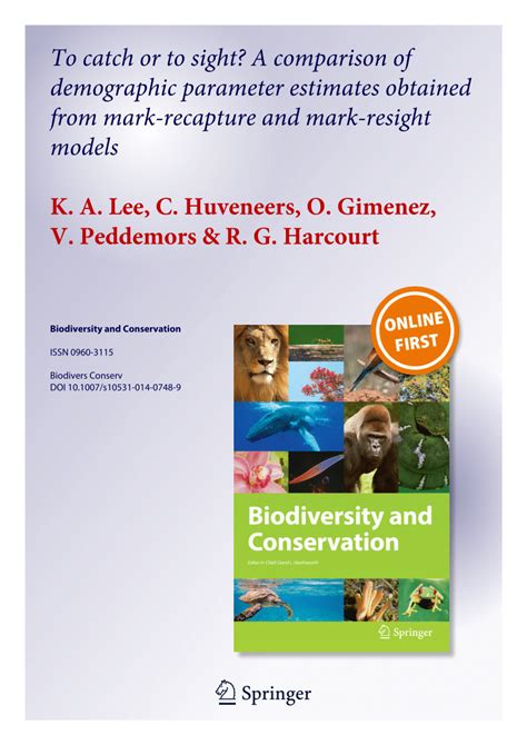 Pdf To Catch Or To Sight A Comparison Of Demographic Parameter Estimates Obtained From Mark