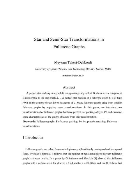 PDF Star And Semi Star Transformations In Fullerene Graphs