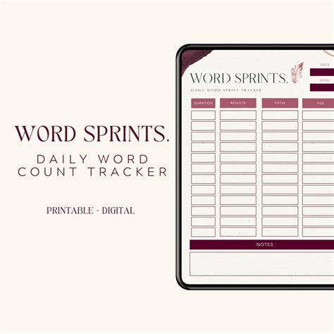 Cute Digital Printable Word Count Tracker Etsy