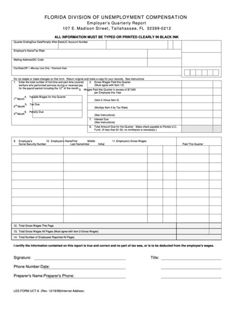 Les Form Uct 6 Employers Quarterly Report Printable Pdf Download
