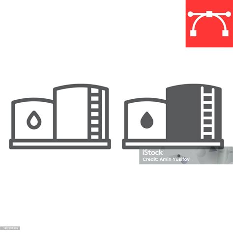 오일 저장 라인 및 글리프 아이콘 산업 및 석유 오일 탱크 벡터 아이콘 벡터 그래픽 편집 가능한 스트로크 윤곽선 기호 Eps 10 액화천연가스에 대한 스톡 벡터 아트 및