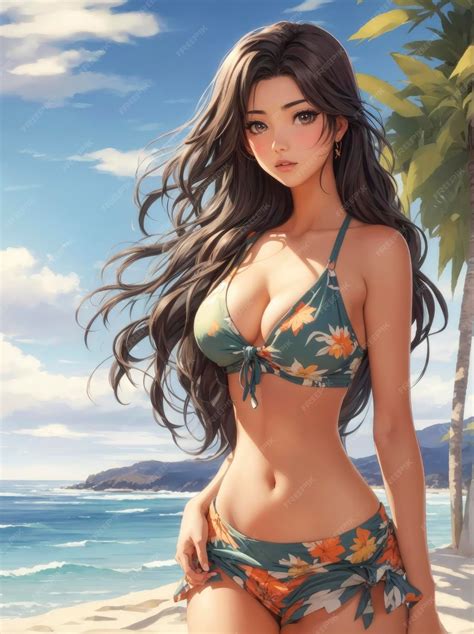 Premium Ai Image Exploring The Beach With An Anime Girl