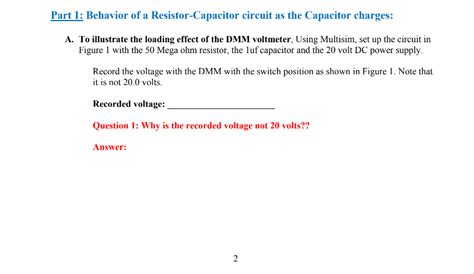 Solved Part 1 Behavior Of A Resistor Capacitor Circuit As Chegg Com