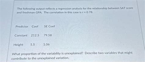 Solved The Following Output Reflects A Regression Analysis Chegg
