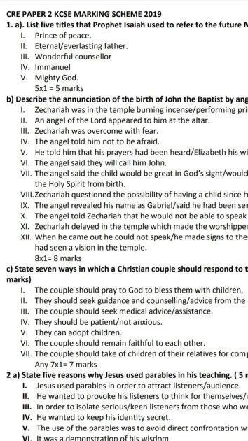 Free Christian Religious Education CRE Notes Revision Questions KCSE Past Papers Exams