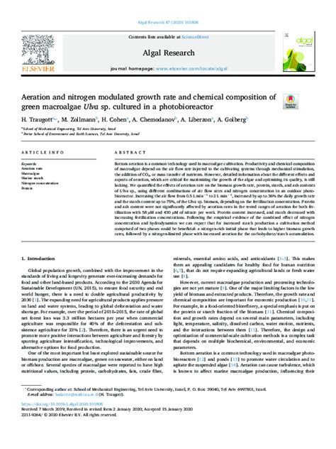 Pdf Aeration And Nitrogen Modulated Growth Rate And Chemical Composition Of Green Macroalgae