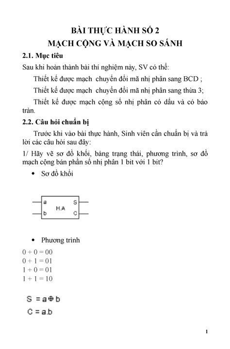 Chuong 2 Machcongsosanh - BÀI THỰC HÀNH SỐ 2 MẠCH CỘNG VÀ MẠCH SO SÁNH Mục tiêu Sau khi hoàn ...