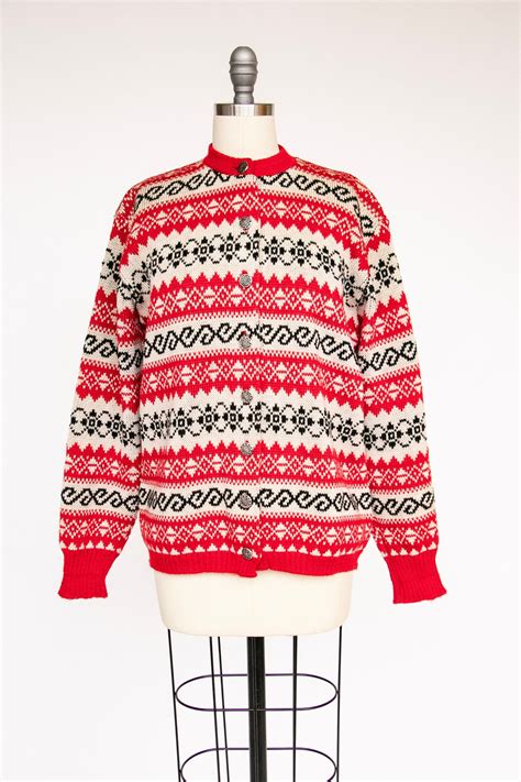 1960s Norwegian Sweater Wool Knit Cardigan M Etsy