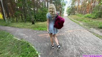 Public Dare Stepsister Walks Around Naked Outdoors In Park And Plays With Remote Control