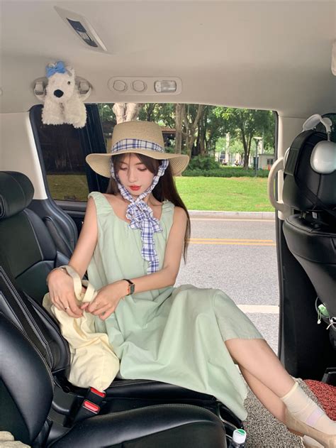 코튼 에이프런 심플 원피스 스퀘어 넥 프릴 셔링 슬리브리스 나시 면 루즈 오버 핏 기본 베이직 단색 파스텔 페일 핑크 러블리 귀여운 여친 데이트 룩 A 라인 롱 플레어