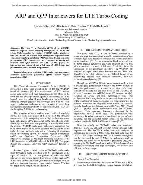 Pdf Arp And Qpp Interleavers For Lte Turbo Coding