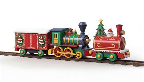 Charming Christmas Toy Train Festive Red And Green Engine With Santa Stock Illustration