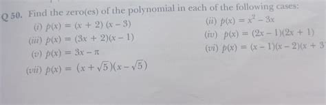 Find The Zeros Of The Polynomial In Each Of The Following Cases I P