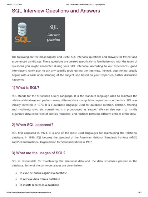 Sql Interview Questions And Answers 2022 Pdf Database Index Databases