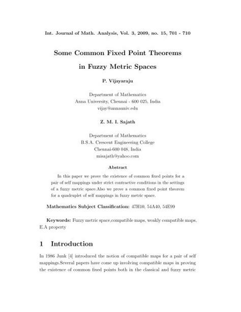 some common fixed point theorems in fuzzy metric spaces 1