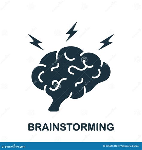 Human Brain With Lightning Brainstorming Concept Silhouette Icon Brainstorm Glyph Pictogram