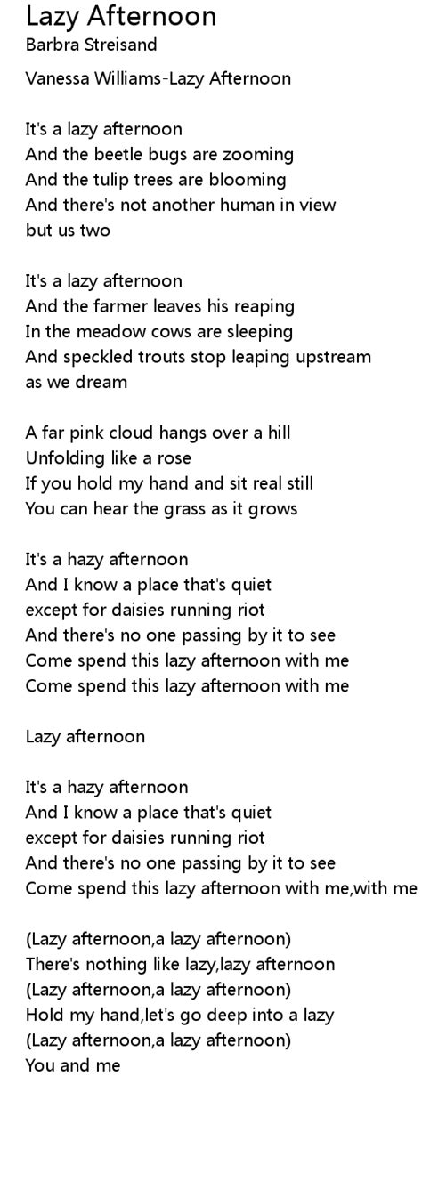 Lazy Afternoon Lyrics Follow Lyrics