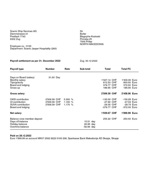 Payroll Settlement December 2022 3135 Blagojche Kostoski Pdf