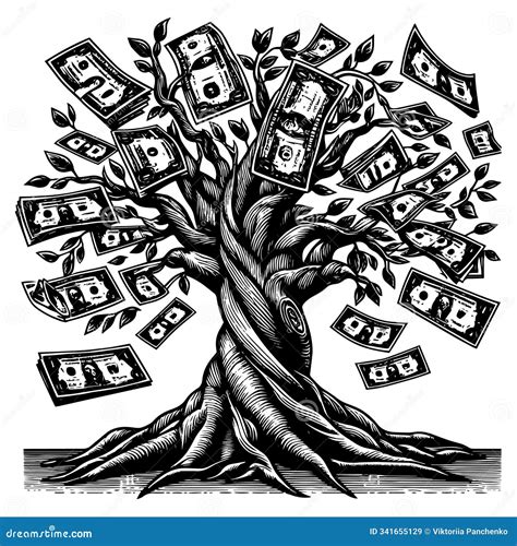 Money Tree Illustration Featuring Dollar Bills And Leaves Vector