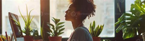 AI Generated Finding Balance A Woman Takes A Moment To Stretch And Breathe Deeply Generative