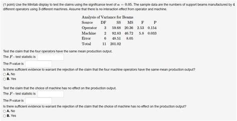solved 1 point use the minitab display to test the claims