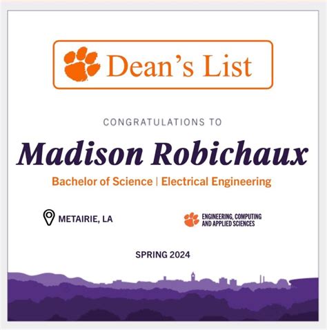 I Am Very Proud To Announce That I Have Earned A Spot On Clemson Universitys Deans List For My