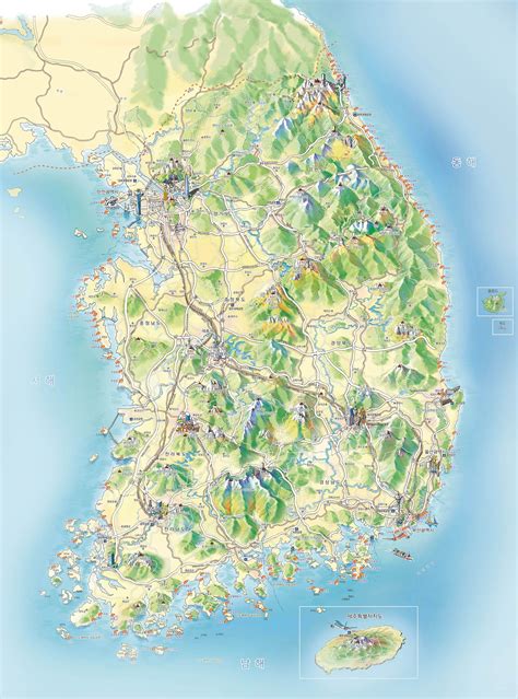 대한민국전도남한전도 더그린맵 제작 이스탄불 일러스트 지도 수채화 기법