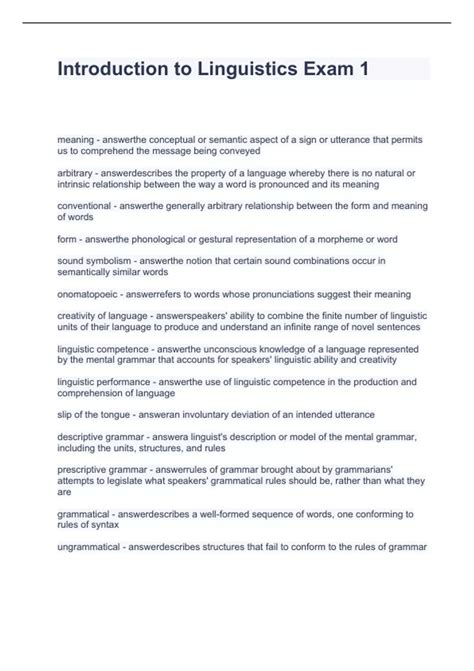 Introduction To Linguistics Exam 1 Questions And Answers 2023 Linguistics Stuvia Us