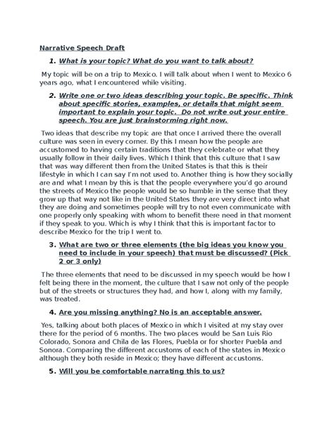 Narrative Speech Draft Narrative Speech Draft What Is Your Topic What Do You Want To Talk