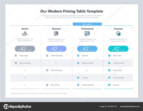 Modern Looking Pricing Table Design Four Subscription Plans Flat