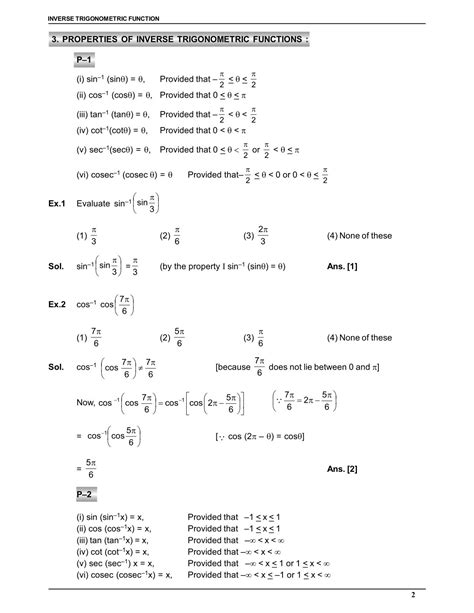 Inverse Trigonometric Function Notes For Class 12 And Iit Jee