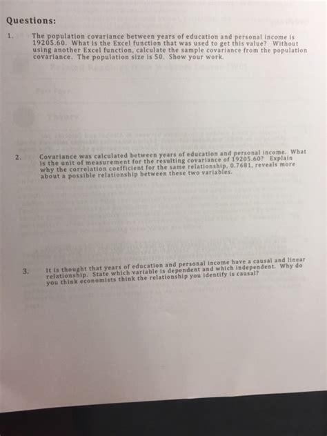 Solved The Population Covariance Between Years Of Education