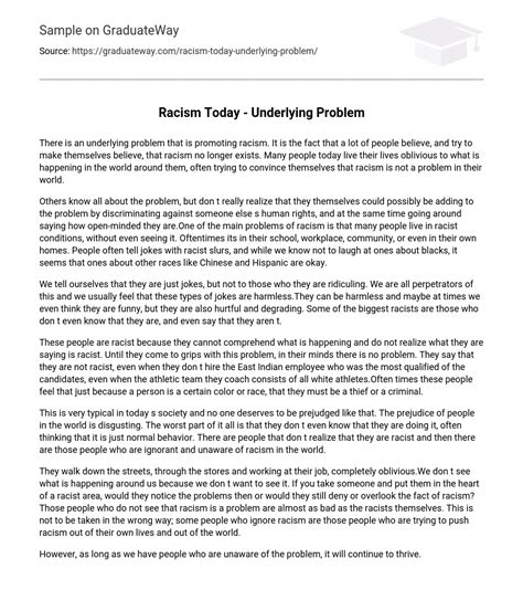 ⇉racism Today Underlying Problem Essay Example Graduateway