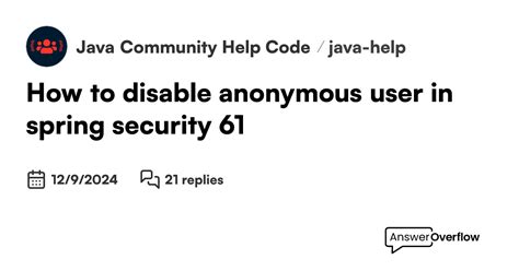 How To Disable Anonymous User In Spring Security 61 Java Community