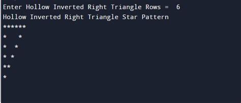 c program to print hollow inverted right triangle star pattern w3adda