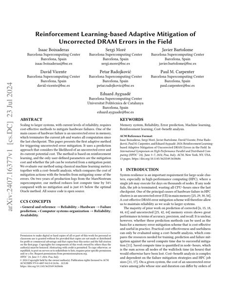 Pdf Reinforcement Learning Based Adaptive Mitigation Of Uncorrected Dram Errors In The Field