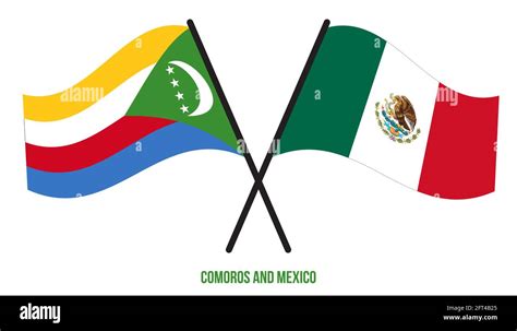 Comoros And Mexico Flags Crossed And Waving Flat Style Official