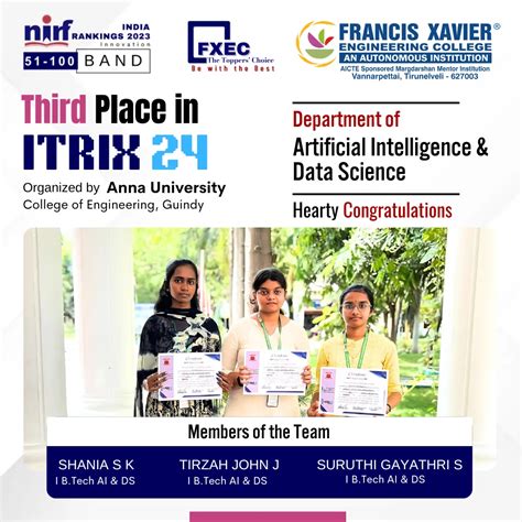 Itrix 2024 News And Events Francis Xavier Engineering College