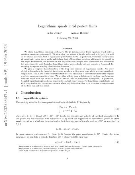 Pdf Logarithmic Spirals In 2d Perfect Fluids