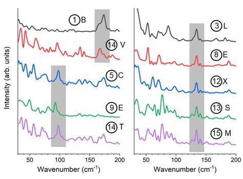 simulated spectra showing characteristic peaks selected from figure 7