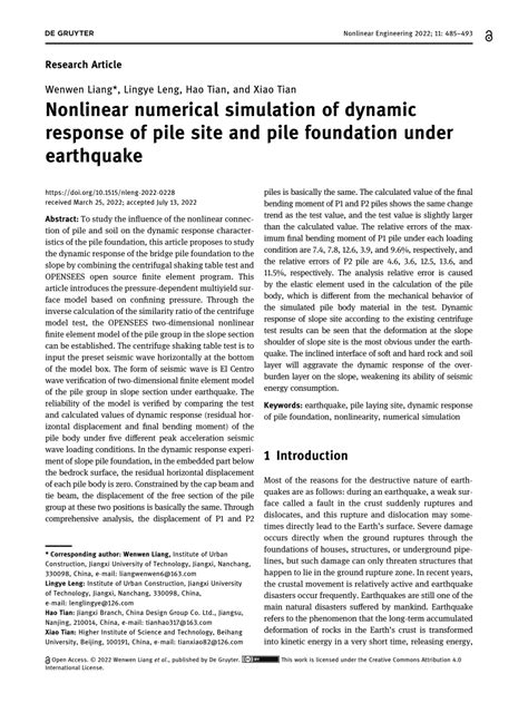 Pdf Nonlinear Numerical Simulation Of Dynamic Response Of Pile Site And Pile Foundation Under