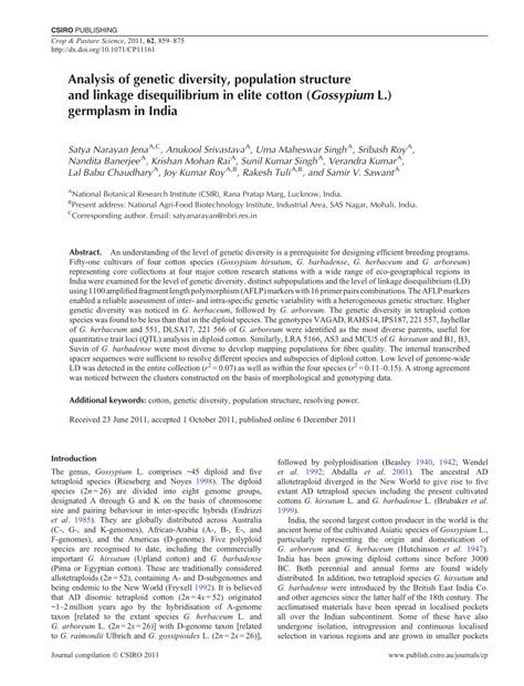 Pdf Analysis Of Genetic Diversity Population Structure And Linkage