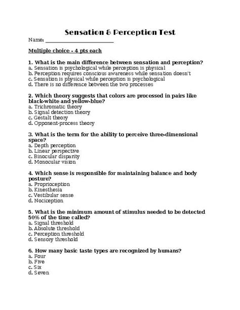 Sensation And Perception Test By The Sassy History Teacher Tpt