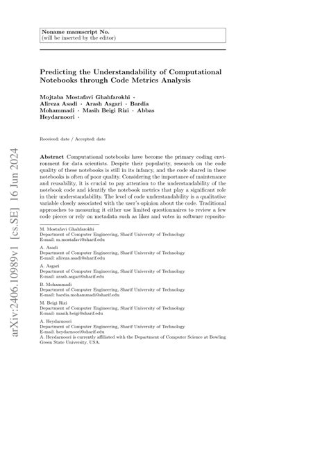 Pdf Predicting The Understandability Of Computational Notebooks Through Code Metrics Analysis