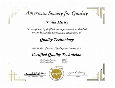 Naitik Mistry On Linkedin Certified As Quality Technician By American