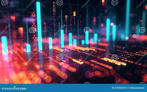 Economic And Financial Graphs With Glowing Lines And Diagram On Digital Screen Stock