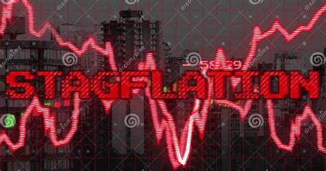 image of stagflation text in red with graph and charts processing data