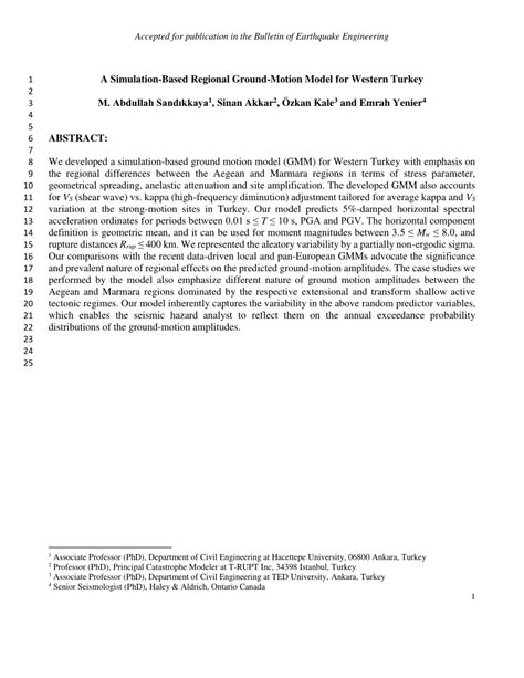 Pdf A Simulation Based Regional Ground Motion Model For Western Turkey