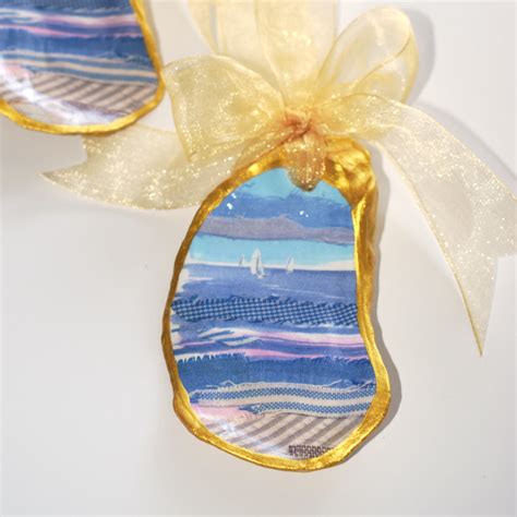 Oyster Ornament Blue Gingham Regatta By Karin Olah Karin Olah Art